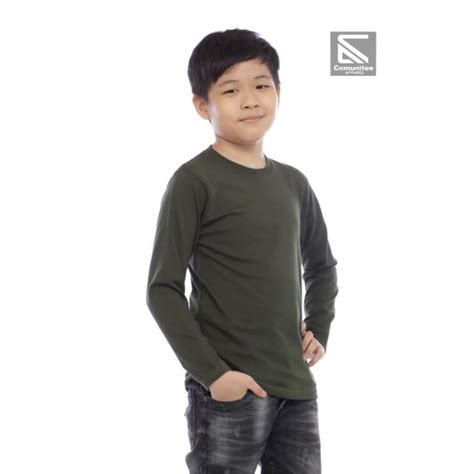 Jual Kaos Anak Lengan Panjang Polos Cotton Combed 30s Hijau Army