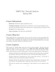 EECS70A Syllabus Pdf EECS 70A Network Analysis Spring 2021 Course Information Instructor
