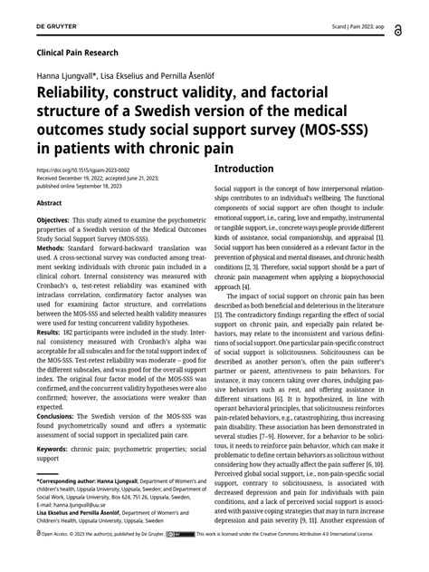 Pdf Reliability Construct Validity And Factorial Structure Of A Swedish Version Of The