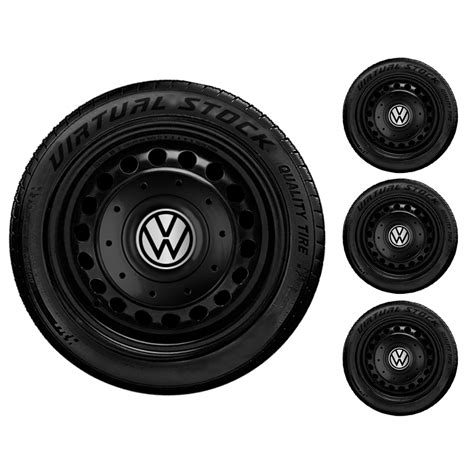 Jogo Calotas Centro Roda Ferro VW Amarok Aro Furos Preta Chave E Adesivo