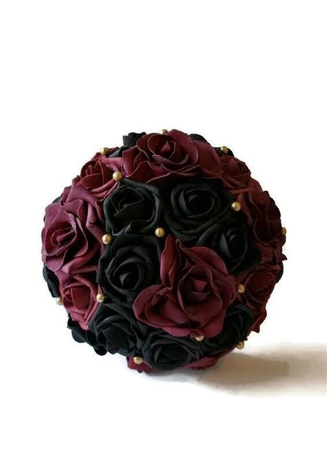 Burgundy And Black Bridal Bouquet Bridesmaid Bouquet Or Toss Etsy