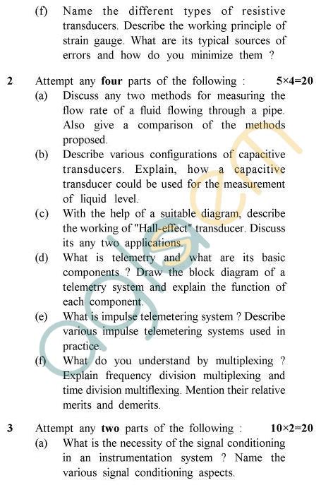 AKTU B Tech Question Paper EE 801 Instrumentation Process Control