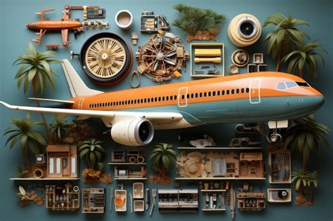 Premium AI Image Flat Lay Composition Featuring Aircraft Surrounded