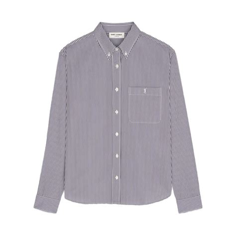 W 생로랑 카산드라 셔츠 스트라이프 코튼 포플린 블랑 에 엉크르 Saint Laurent Kream