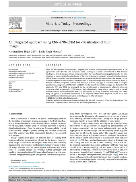 Pdf An Integrated Approach Using Cnn Rnn Lstm For Classification Of Fruit Images