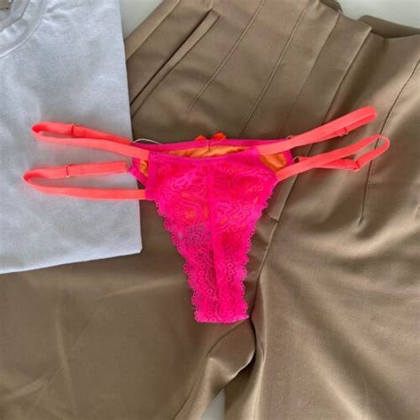 Calcinha String Dupla Fio Dental Rosa Neon Com Vermelho Mia Toda