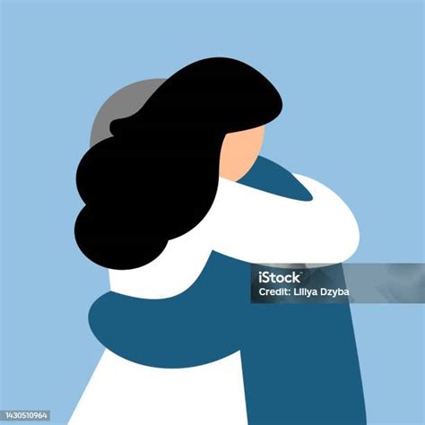사람들은 포옹합니다 남자 친구를 포옹하는 소녀 평면 스타일의 정사각형 그림 개념 이별 회의 포옹 안기에 대한 스톡 벡터 아트 및