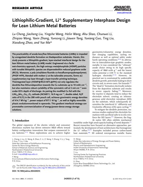 Lithiophilic‐gradient Li Supplementary Interphase Design For Lean