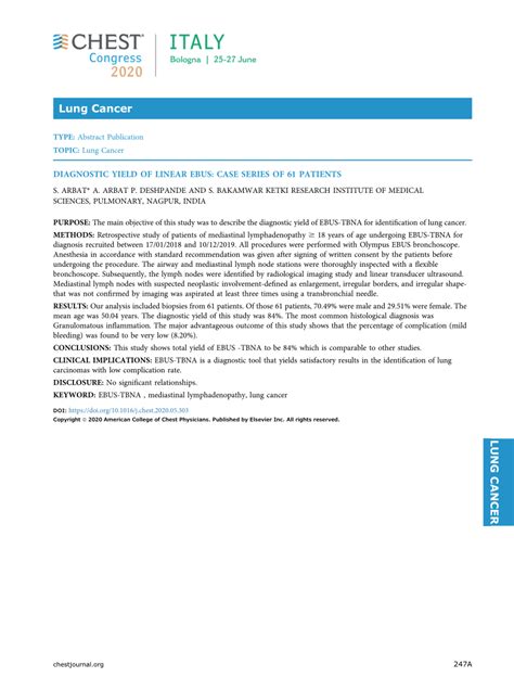 Pdf Diagnostic Yield Of Linear Ebus Case Series Of 61 Patients
