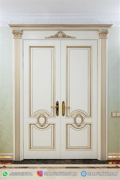 Model Pintu Rumah Klasik Utama 2 Pintu White Goldleaf