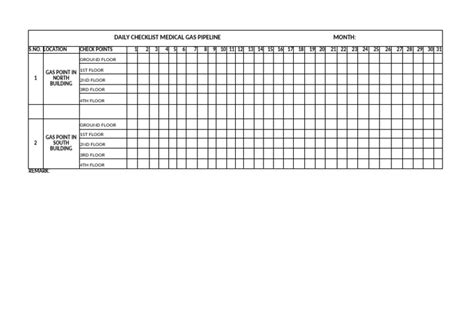 Daily Checklist Medical Gas Pipeline Pdf