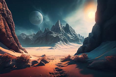 Paisaje extraterrestre planeta alienígena en el espacio profundo en