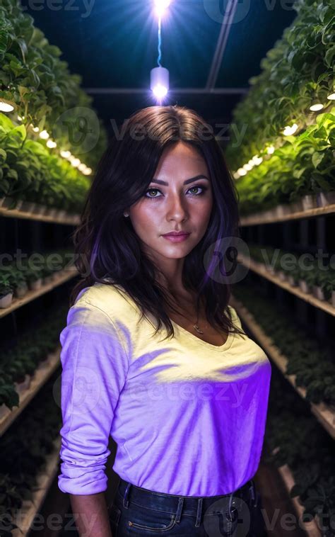 Beautiful Woman At LED Vertical Farming Plant 23999348 Stock Photo At Vecteezy