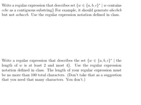 Solved Write A Regular Expression That Describes Set W €