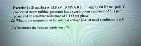 Solved Exercise Marks A Kv Mva Pf Lagging Hz