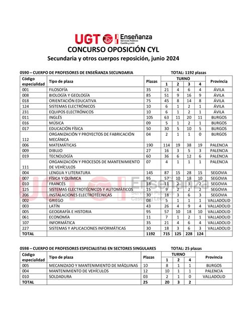 Oposiciones 2024 CyL Secundaria Y Otros Cuerpos Plazas Y Provincias