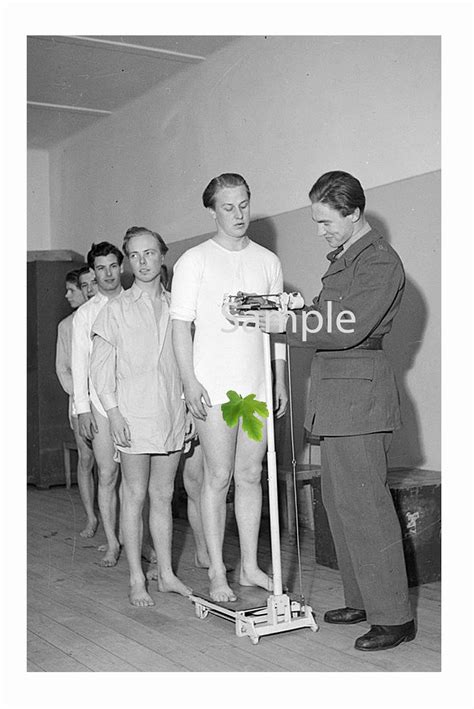 Vintage 1940s Photo Reprint Nude Soldiers Get Weighed In Line Gay