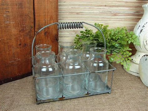 Antique Style Wire Caddy With Milk Bottles Home Decor Eeqaevcpnx