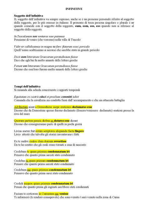 Scheda Proposizioni Infinitive Dispense Di Latino Docsity