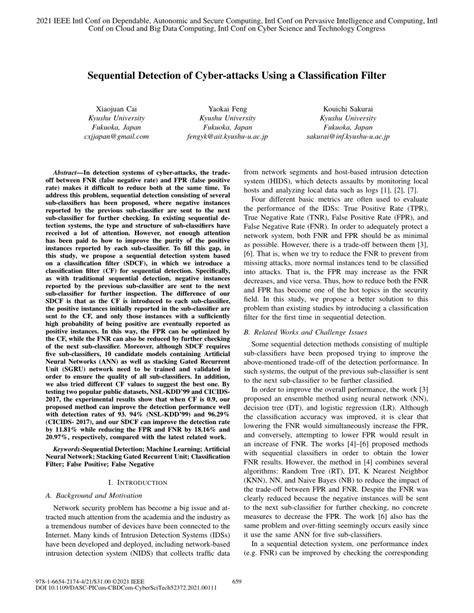 Pdf Sequential Detection Of Cyber Attacks Using A Classification Filter
