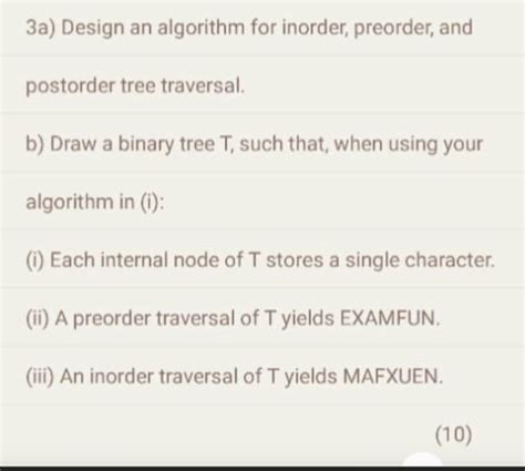 Solved 3a Design An Algorithm For Inorder Preorder And Chegg