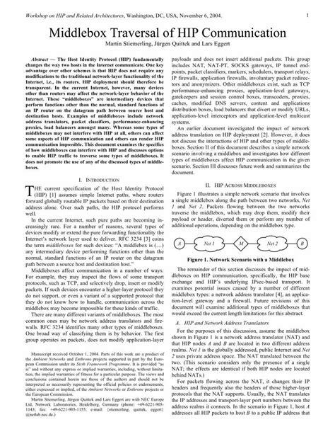 Pdf Middlebox Traversal Of Hip Communication Lars Eggert