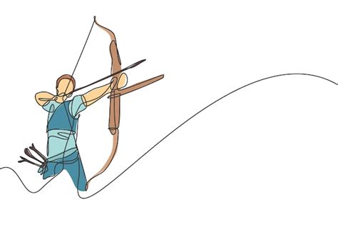 Premium Vector One Single Line Drawing Young Archer Man Focus