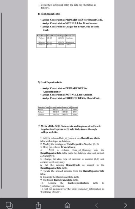 solved create two tables and enter the data for the tables