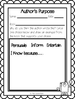 Differentiated Reading Response Pages Author S Purpose TpT
