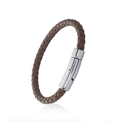 Bracelet Homme cuir torsadé marron et fermoir acier
