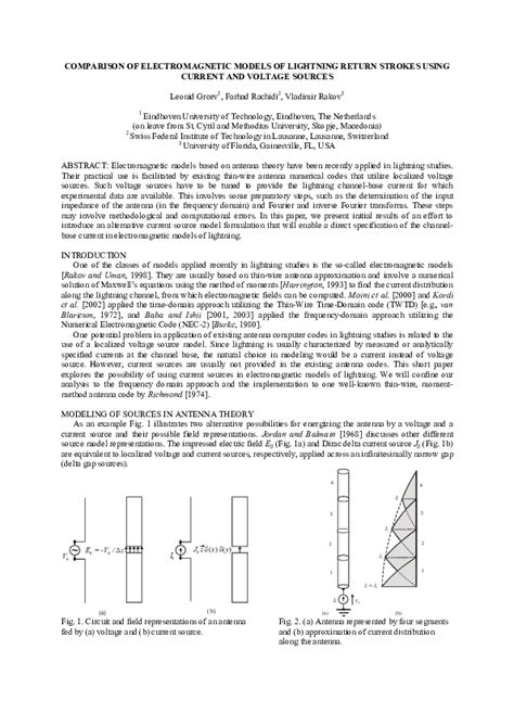 Pdf Comparison Of Electromagnetic Models Of Lightning Return Strokes Using Current And Voltage