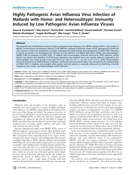 Pdf Highly Pathogenic Avian Influenza Virus Infection Of Mallards