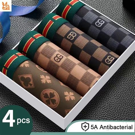 Roupa interior masculina 4 peças Animated Print Silk Fabric Boxers Ice