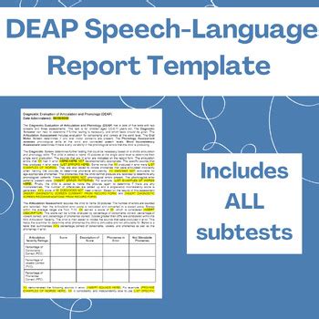 Speech Language Articulation And Phonology DEAP Report Template TPT