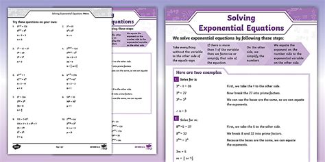 Solving Exponential Equations Activity Sheet Teacher Made