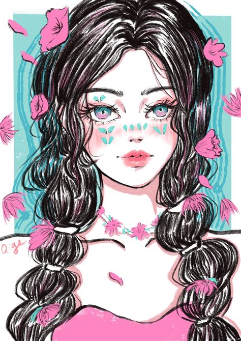 少女花朵头像风格插画设计作品 设计人才灵活用工 设计dna