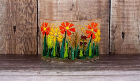 Tulip Flower Fused Glass Sun Catcher Curved Panel Wild Flower Etsy