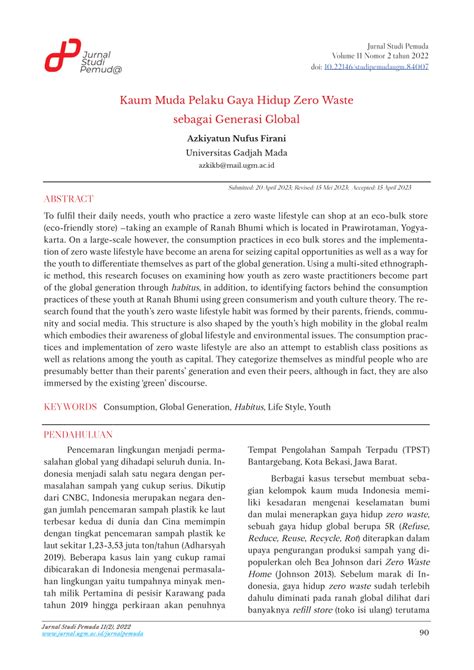 Pdf Kaum Muda Pelaku Gaya Hidup Zero Waste Sebagai Generasi Global
