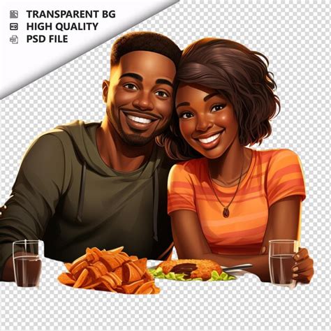 Dîner De Couple Noir En 3d Dans Le Style De Dessin Animé à Fond Blanc
