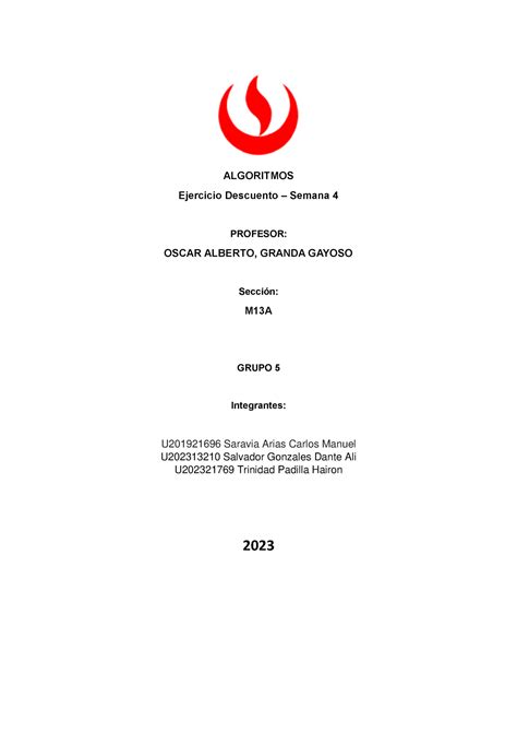 Ejercicio Descuento Semana 4 Algoritmos Ejercicio Descuento Semana 4 Profesor Oscar