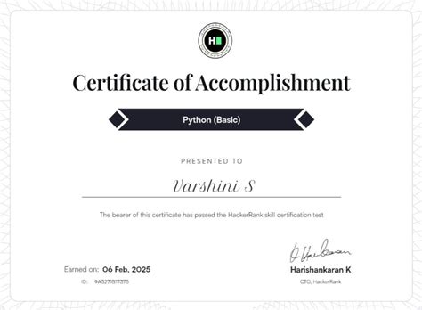 Varshini S On Linkedin Python Hackerrank Coding
