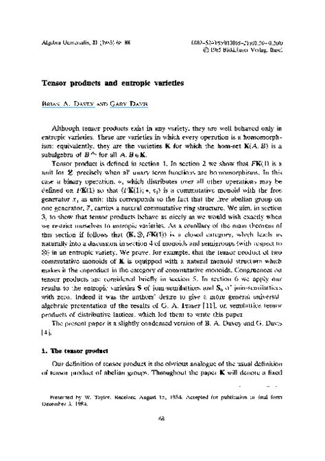 Pdf Tensor Products And Entropic Varieties Gary Davis