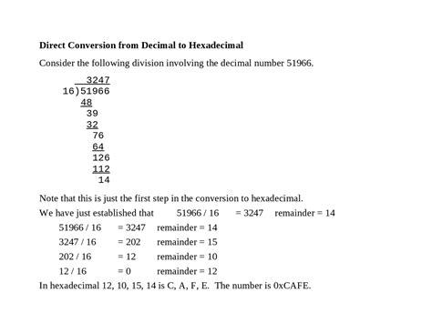 Direct Conversion From Decimal To Hexadecimal With Examples Cpsc 3121