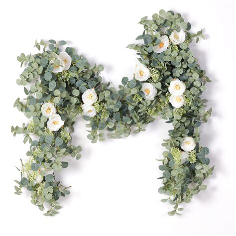 Buy PARTY JOY Ft Eucalyptus Garland With Flowers White Roses Artificial Fake Flowers
