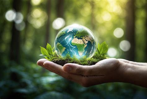 Manos sosteniendo un globo de cristal con un árbol en crecimiento que
