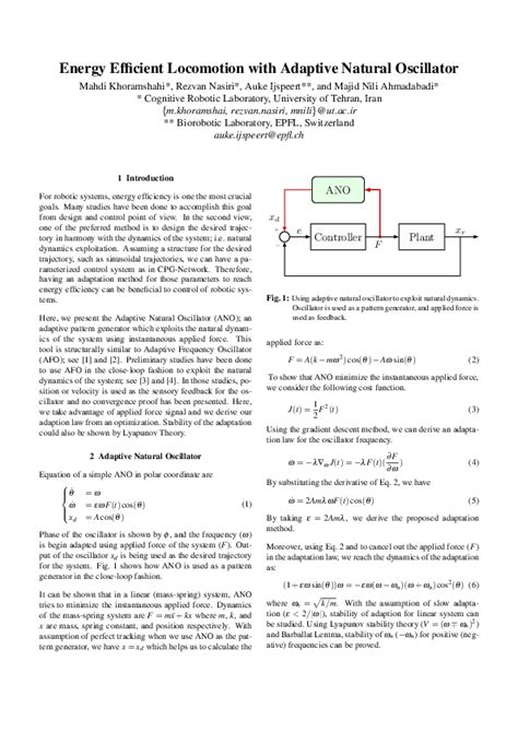 Pdf Energy Efficient Locomotion With Adaptive Natural Oscillator