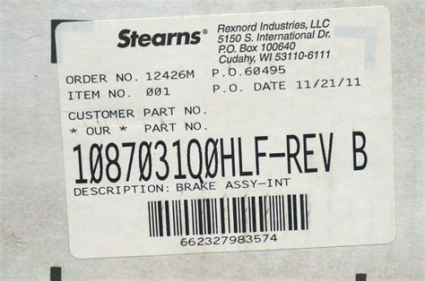 New Stearns 1087031q0hlf Brake Assembly Rev B Sb Industrial Supply Inc