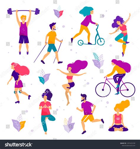 Healthy Lifestyle Different Physical Activities Running เวกเตอร์สต็อก