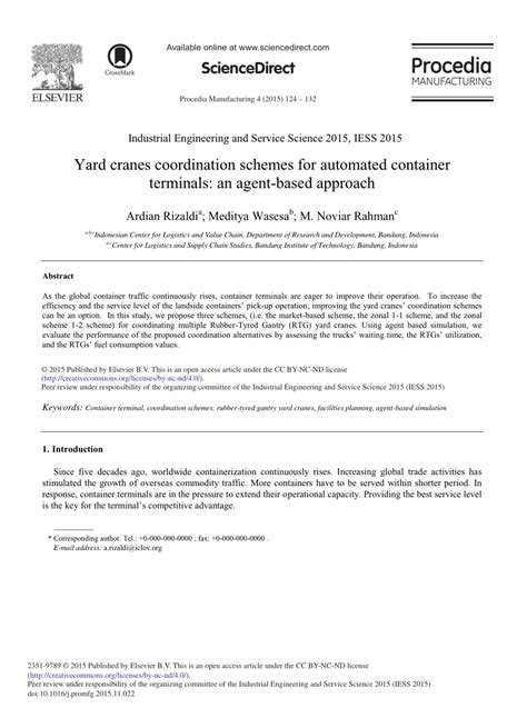 Pdf Yard Cranes Coordination Schemes For Automated Container Terminals An Agent Based Approach