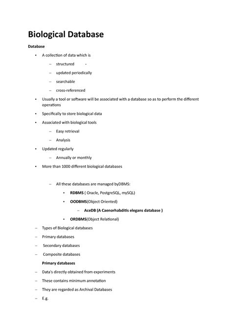 Biological Database Biological Database Database A Collection Of Data